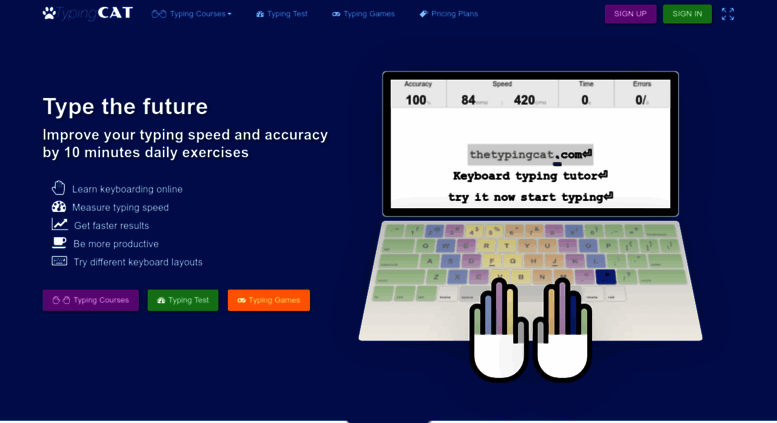 Access thetypingcat.com. The Typing Cat - Touch Typing Tutor - Learn To Type