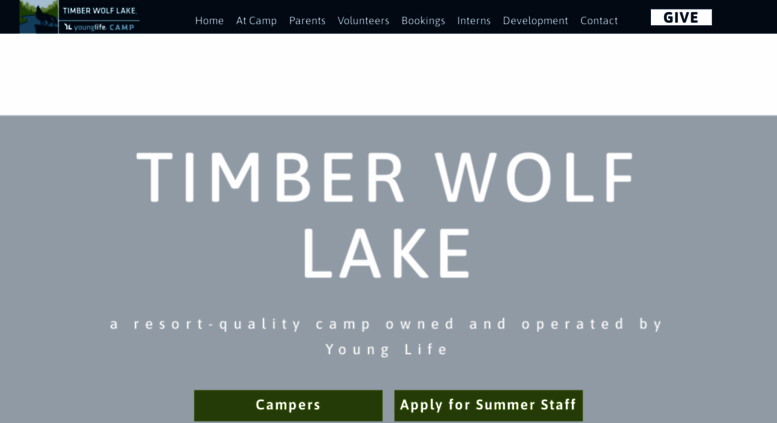 Access timberwolf.younglife.org. Home - Timber Wolf Lake Young Life Camp