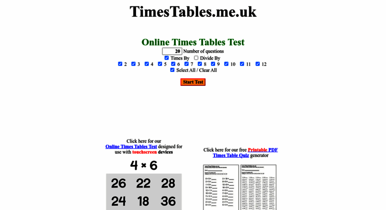 Access timestables.me.uk. Online Times Tables Tests - TimesTables.me.uk