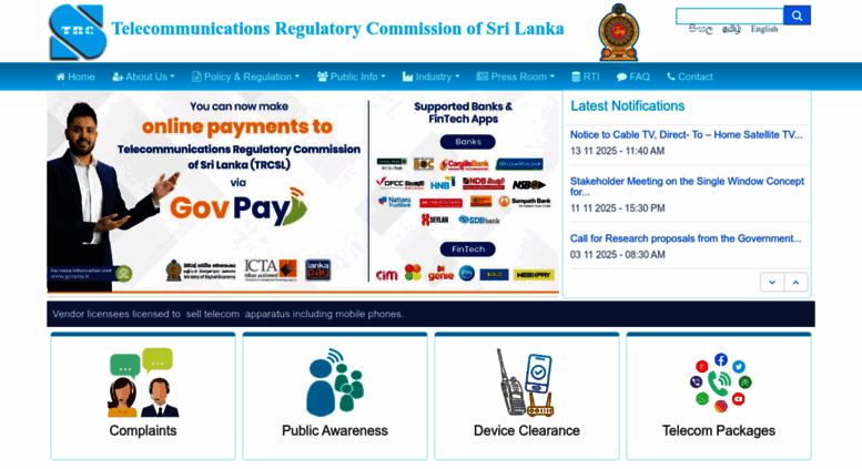 Access trc.gov.lk. Home - Telecommunications Regulatory Commission of ...
