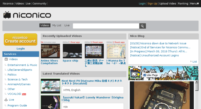 Access tw.nicovideo.jp. niconico(ニコニコ)