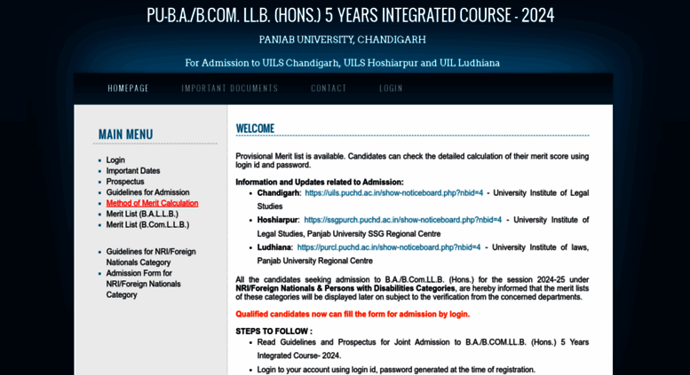 Access uglaw.puchd.ac.in. PU-B.A./B.Com. LL.B. (Hons.) 5 Years ...