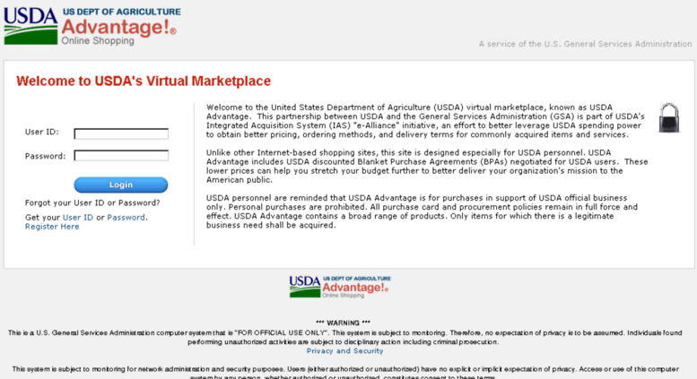 Access usdaadvantage.gsa.gov. USDA Advantage! Login