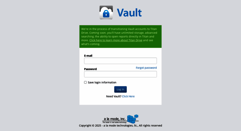 Access vault.alamode.com. Log in - Vault