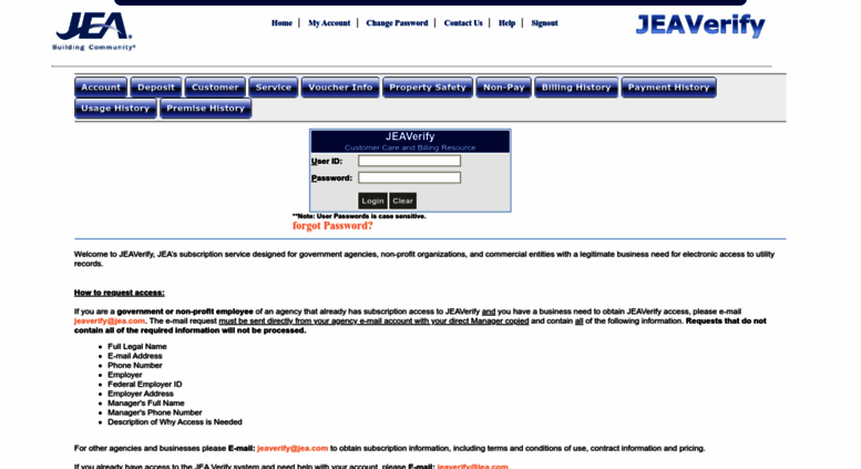 Access verify.jea.com. Login