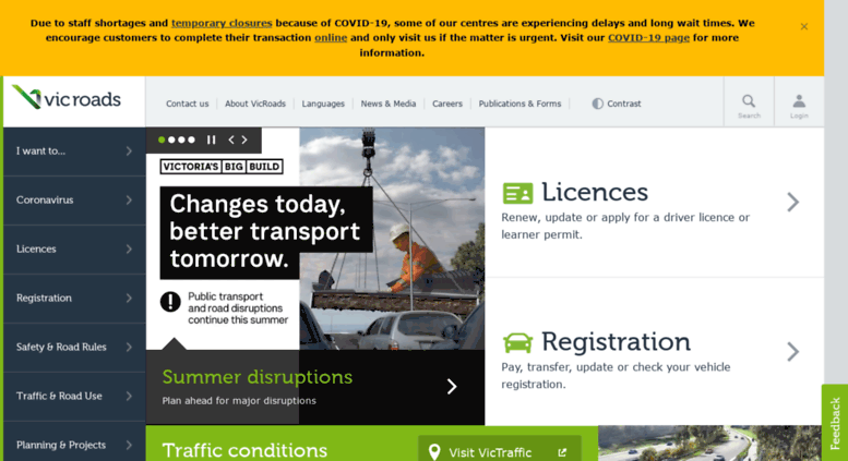 Access vicroads.vic.gov.au. Home Page : VicRoads