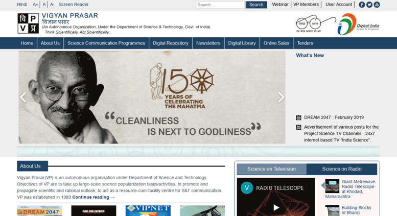 Access vigyanprasar.gov.in. Home | Vigyan Prasar Science Portal