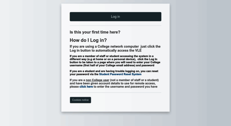 Access vle.chesterfield.ac.uk. Chesterfield College VLE: Log in to the site
