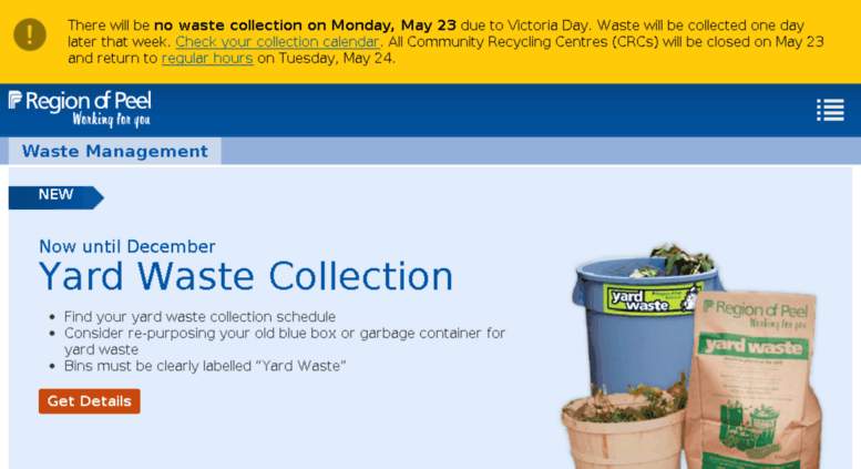 Access waste.peelregion.ca. Waste Management - Region of Peel
