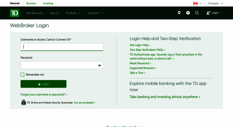 Access webbroker.td.com. WebBroker Online Trading & Investing Platform ...