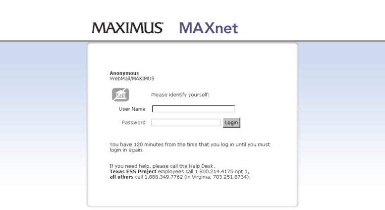 Access webmail.maxinc.com. MAXIMUS MAXnet Login