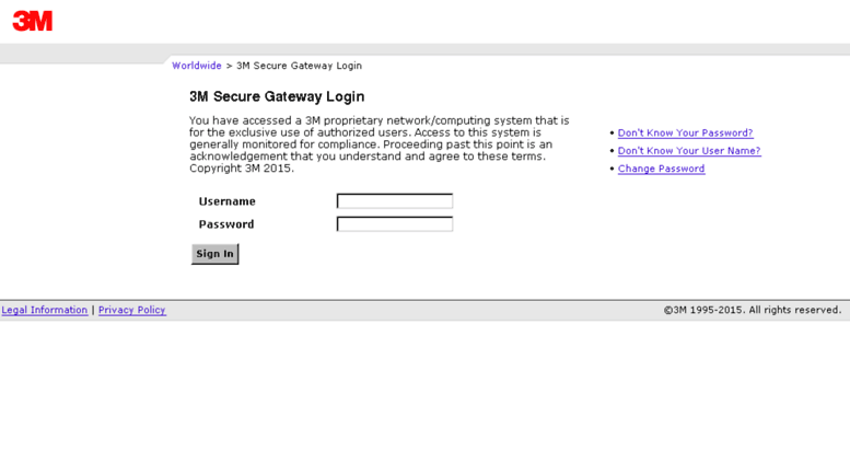 Access webmail.mmm.com. 3M Secure Gateway Login