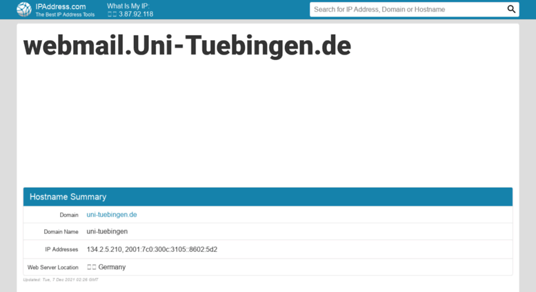 Access webmail.uni-tuebingen.de.ipaddress.com. webmail.Uni-Tuebingen.de ...
