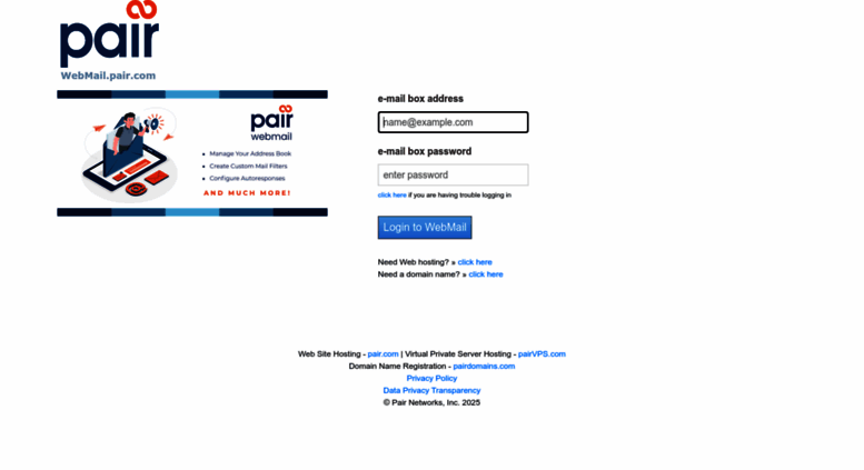 Access webmail3.pair.com. pair Networks Webmail :: Welcome to pair ...