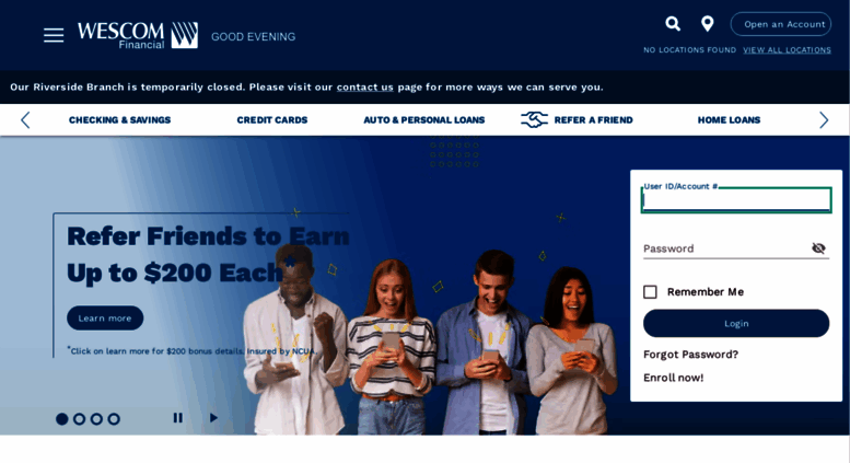 Access wescom.org. Wescom Credit Union | Home Area