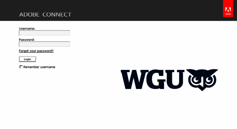 Access wgu.adobeconnect.com. Adobe Connect Central Login