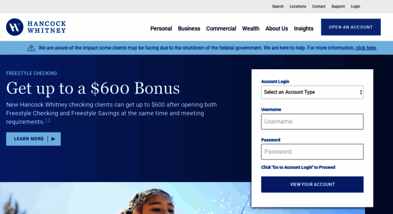 Access whitneybank.com. Home | Hancock Whitney Bank