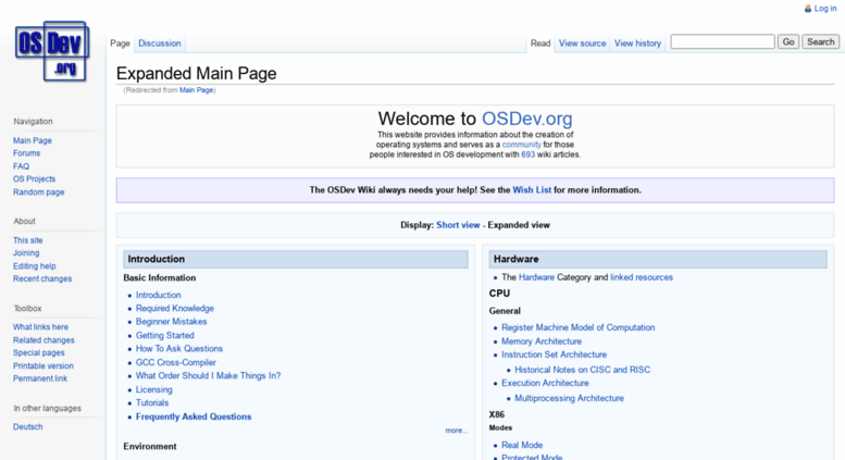 Access wiki.osdev.org. Expanded Main Page - OSDev Wiki