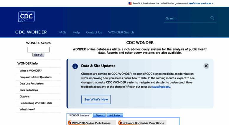 Access wonder.cdc.gov. CDC WONDER