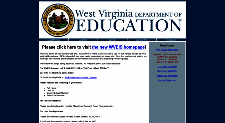 Access wveis.k12.wv.us. WVEIS Home Page