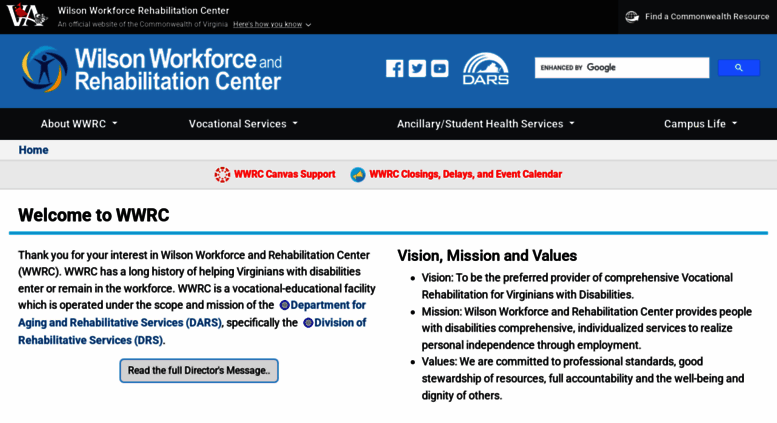 Access wwrc.virginia.gov. Wilson Workforce Rehabilitation Center