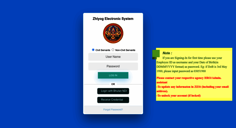 Access zest.rcsc.gov.bt. Login | ZESt